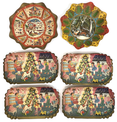6 Vintage West German Pressed Paper Christmas Plate Bunter Tray | eBay