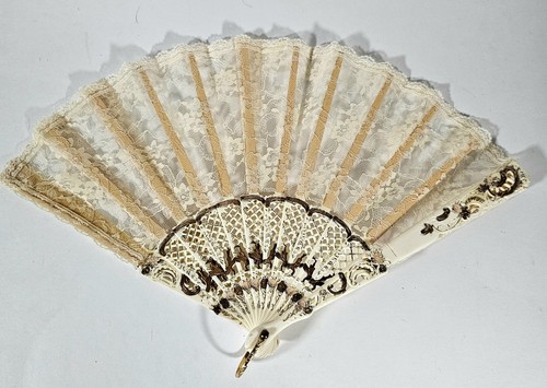 Antique Victorian Floral Lace Bone Hand Ladies Fan “As Is” 17” Wide | eBay