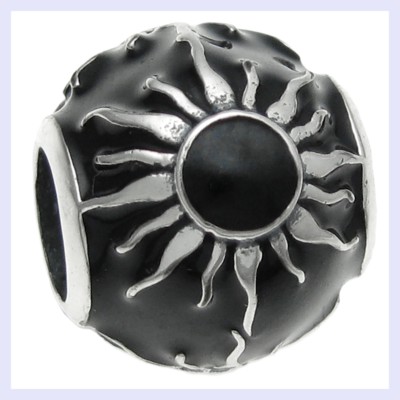 Sterling Silver Sun Apollo Black Enamel Round Bead f/ European Charm ...