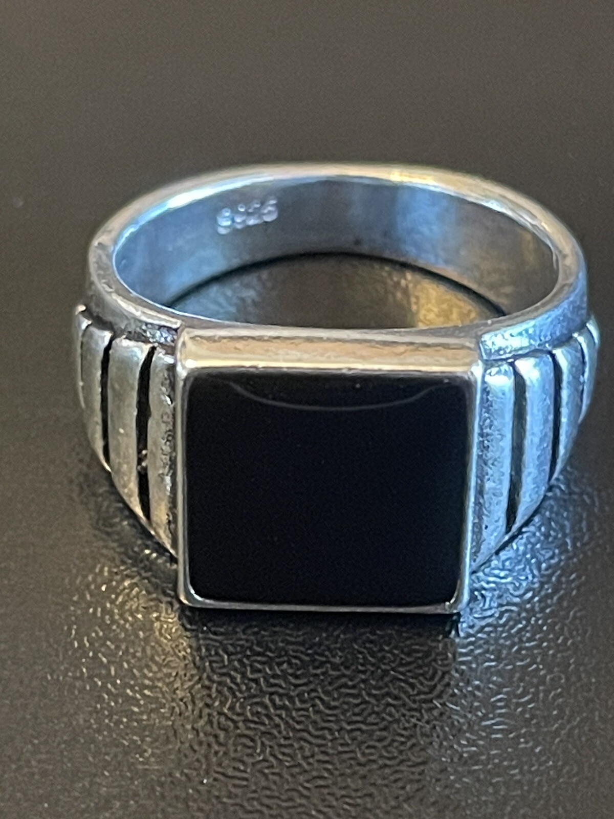 Black Square Obsidian S925 Silver Plated Men Woman Ring Size 8 | eBay