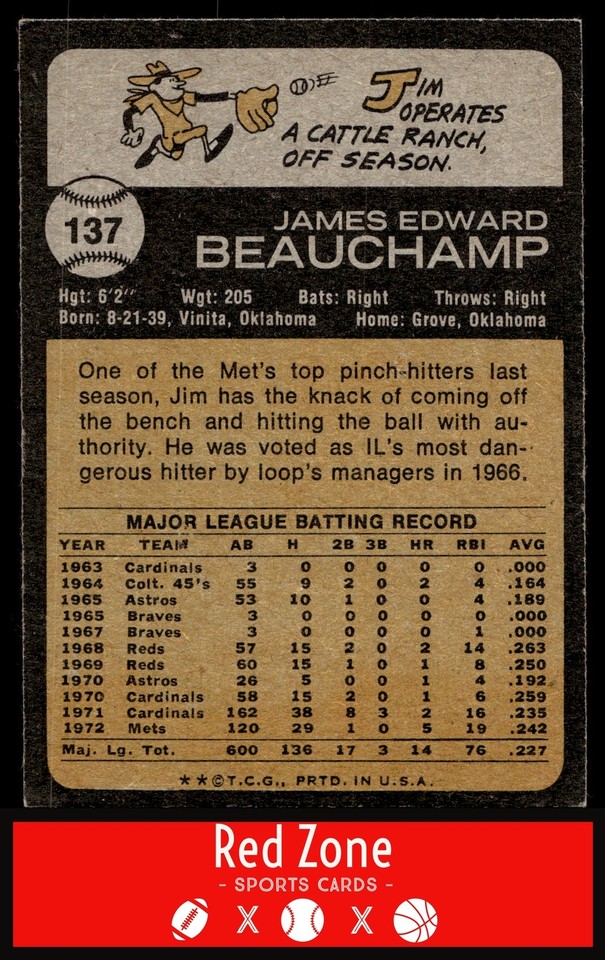1973 Topps - #137 Jim Beauchamp EX+ | eBay