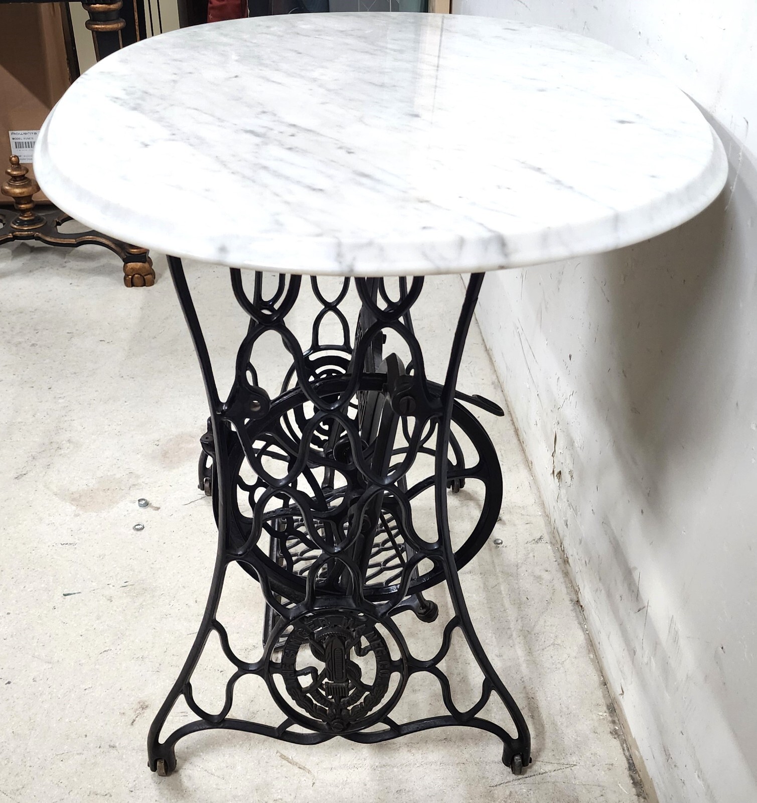 Antique Singer Iron Table Carrara Marble Top | eBay