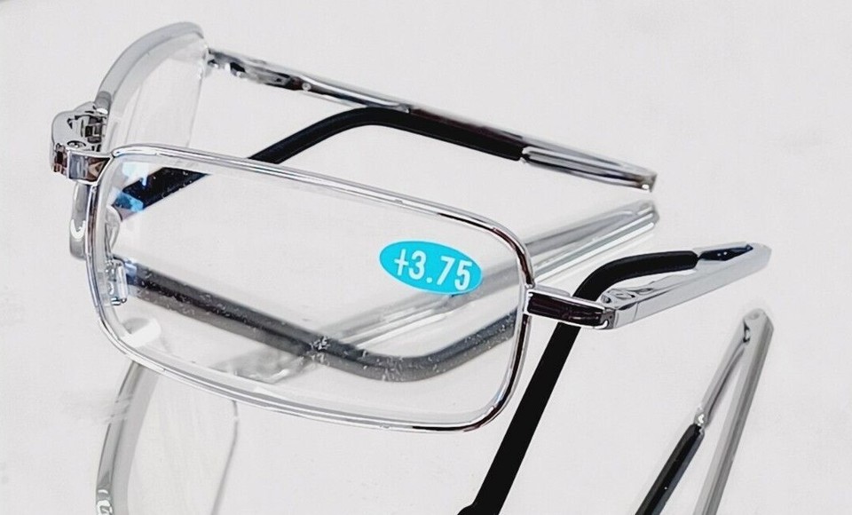 2 pair + 3.75 Diopter Reading Glasses foldable New metal silver, near ...