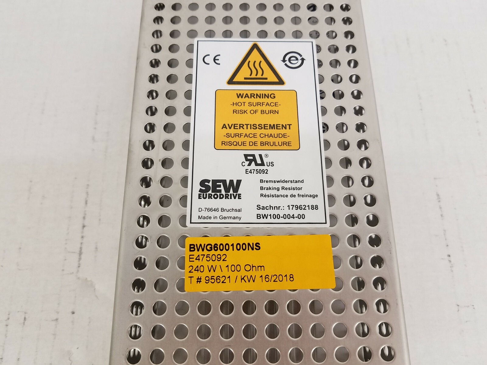 SEW EURODRIVE BW100-004-00 Braking Resistor BWG600100NS 240 W, 100 Ohm ...