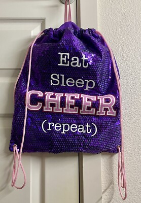 Lightweight Cheerleading Cinch Backpack Bag Sequin Purple With Pink ...