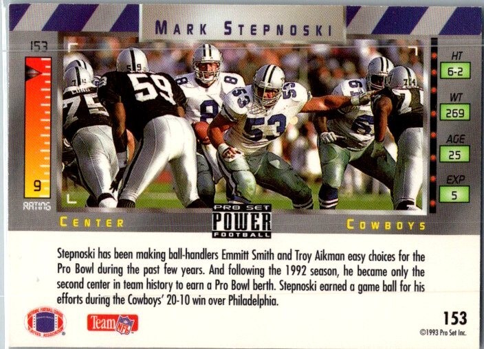 1993 -Mark Stepnoski- Pro Set Power Autograph/Signed/Auto Football Card ...