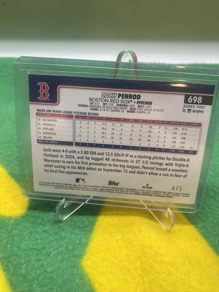 2025 Topps Series 2 Zach Penrod Red Diamante # 4/5, Red Sox Rookie RC ...