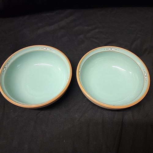 Set of 2 Noritake Stoneware Boulder Ridge Light Blue Teal Brown Cereal ...