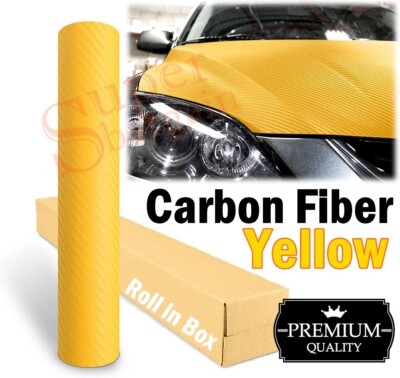 152cm x 30cm Yellow Carbon Fiber Car Vinyl Wrap Yellow Vinyl Stickers ...
