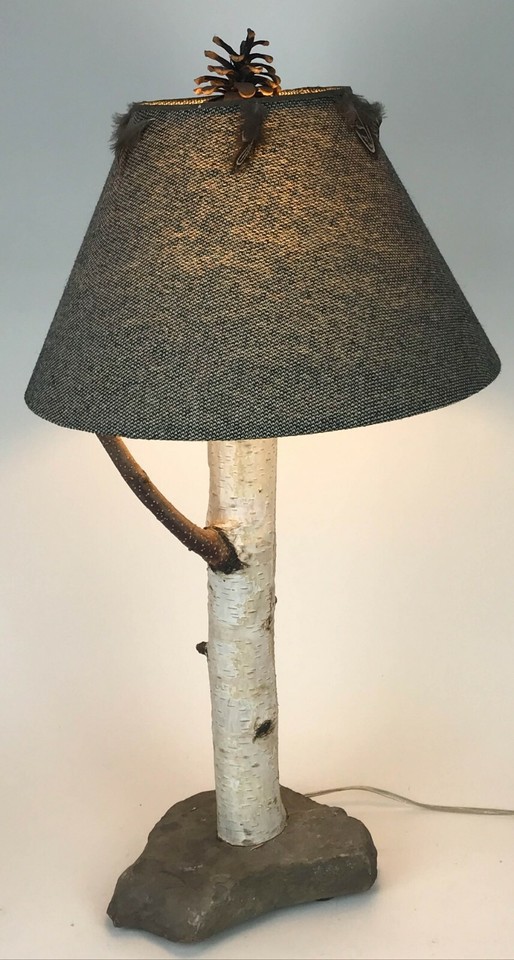 Real Birch Bark Log Rustic Cabin Table Lamp Wood Tree Living Room ...