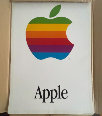 EARLY APPLE MACINTOSH COMPUTER RAINBOW LOGO ADVERTISEMENT POSTER NOS ...