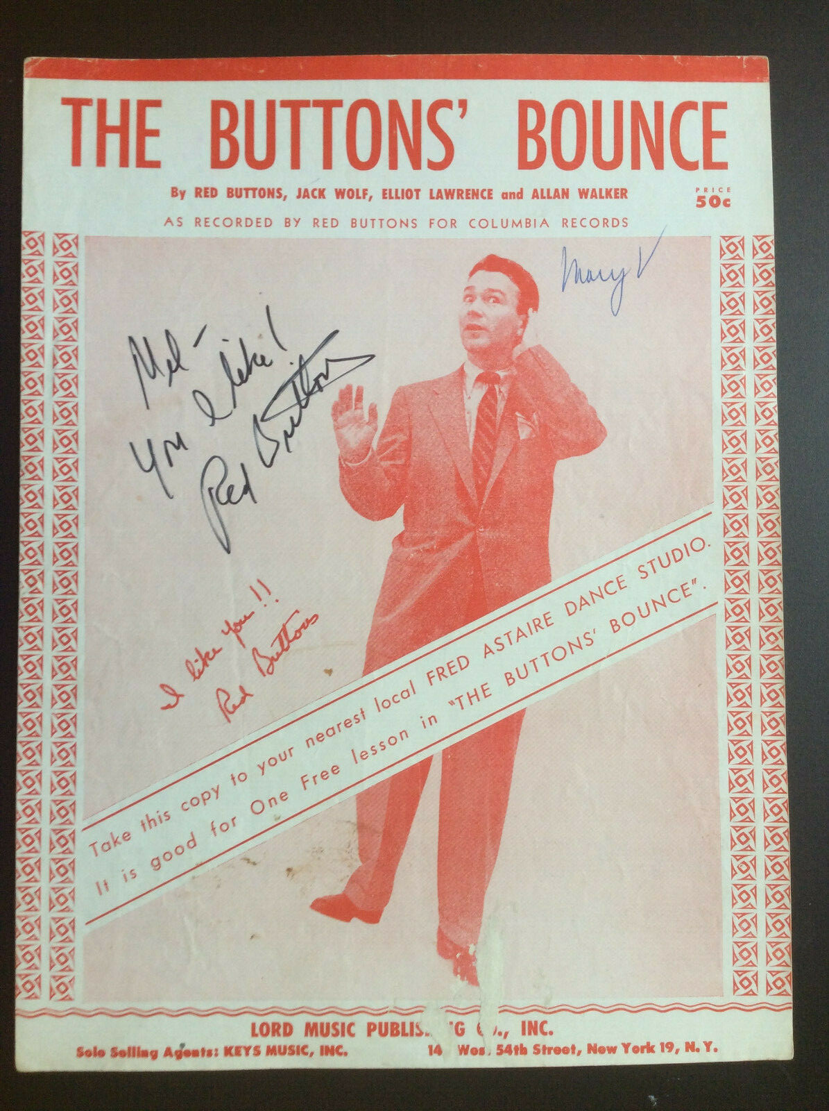 Red Button Signed 1954 Sheet Music / Autographed | eBay