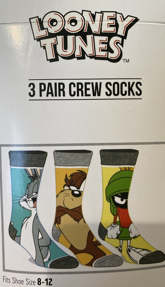 Looney Tunes Bugs Bunny Taz Marvin Crew Socks 3 Pair Men's Size 8-12 ...