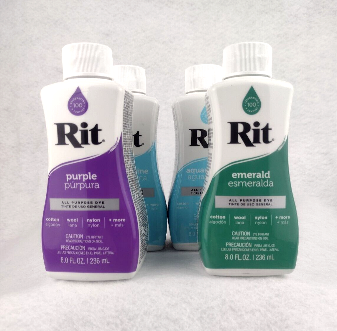 RIT Dye ~ Lot of 4 Bottles All purpose Tint ~ Emerald Green, Purple ...