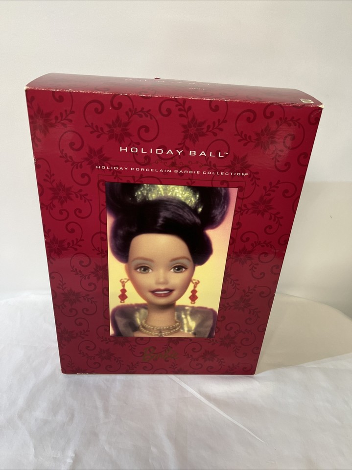 Hand Painted Porcelain Holiday Ball Barbie Doll With Swarovski Crystal ...