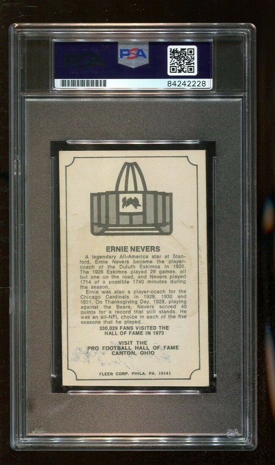 Ernie Nevers Signed 1974 Fleer Immortal Roll Autographed Cardinals PSA ...