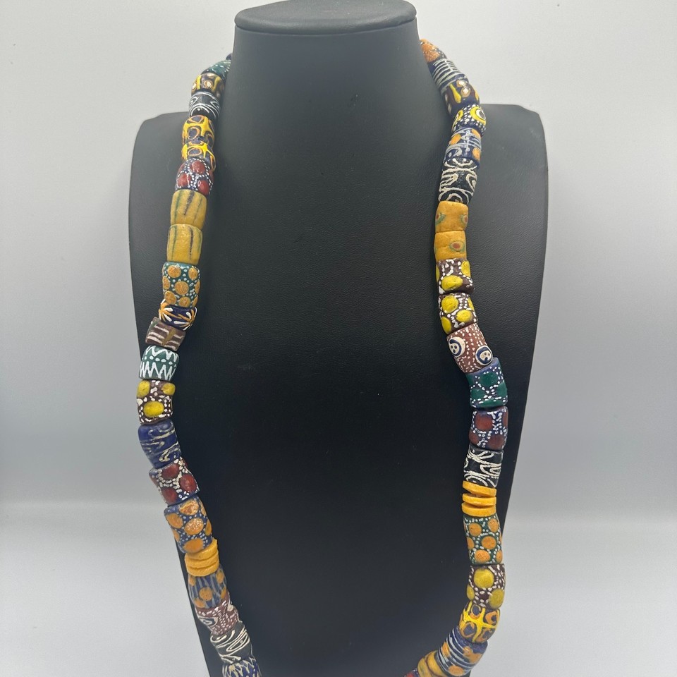 Vintage African Trade Beads Necklace Multicolor Glass Hand Painted ...
