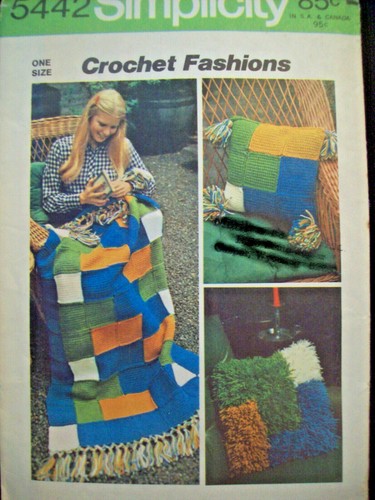 Vintage Simplicity Pattern 5442 Crochet Fashions Afghan & Pillows circa ...