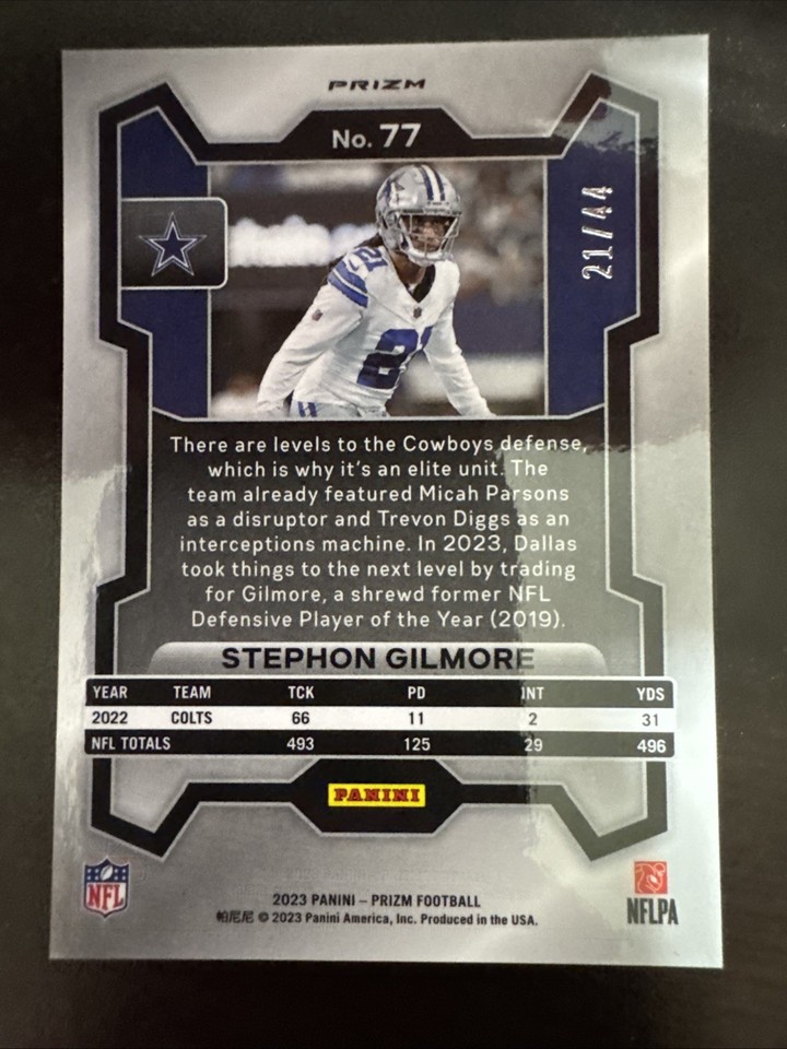 Stephon Gilmore 2023 Panini Prizm Red Yellow Choice /44 Dallas Cowboys ...