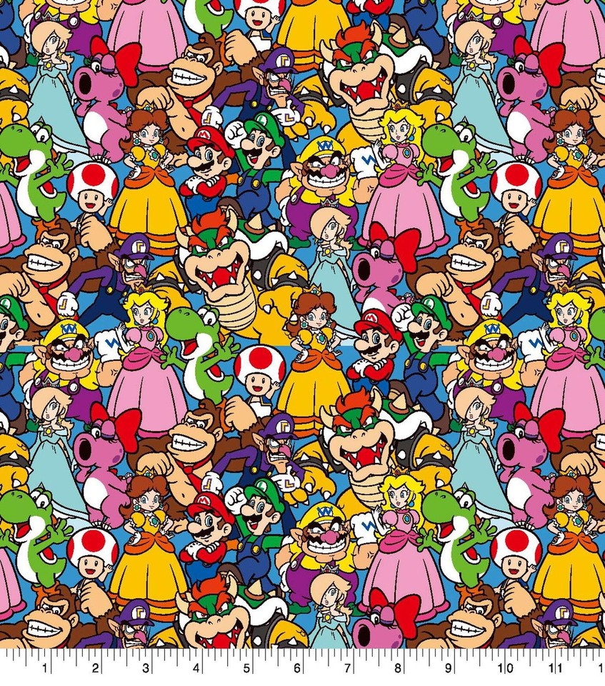 Super Mario Kart Nintendo Packed Cast Quilt Cotton Fabric (Over 1 Yard ...