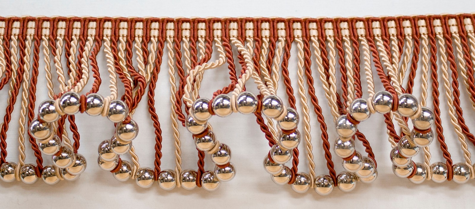 Red / Beige Beaded Rope FRINGE Trim 4" Drop DRAPERY / UPHOLSTERY Per ...