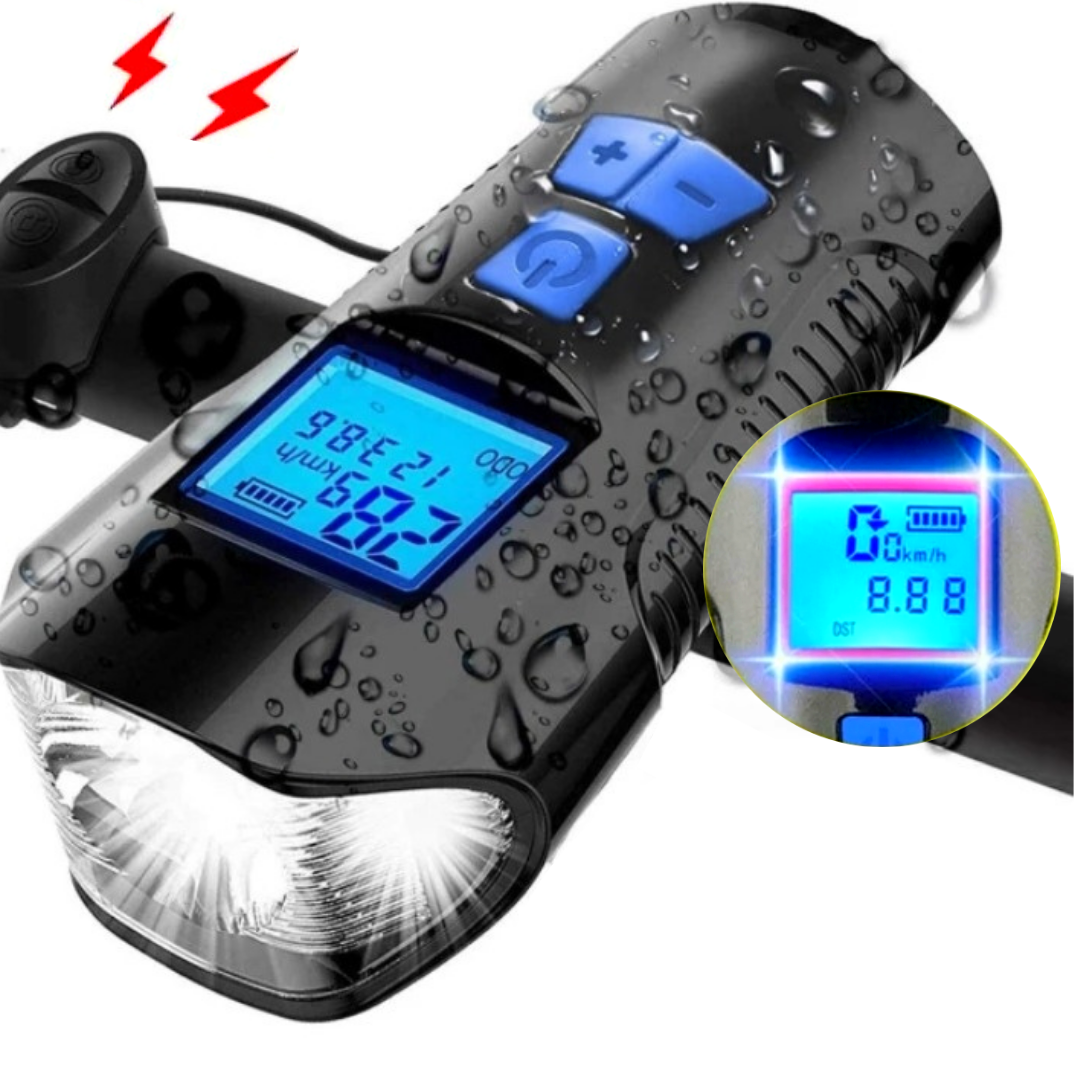 5 Mode USB Rechargeable LED Bike Front Light Headlight Horn Bell + Rear ...