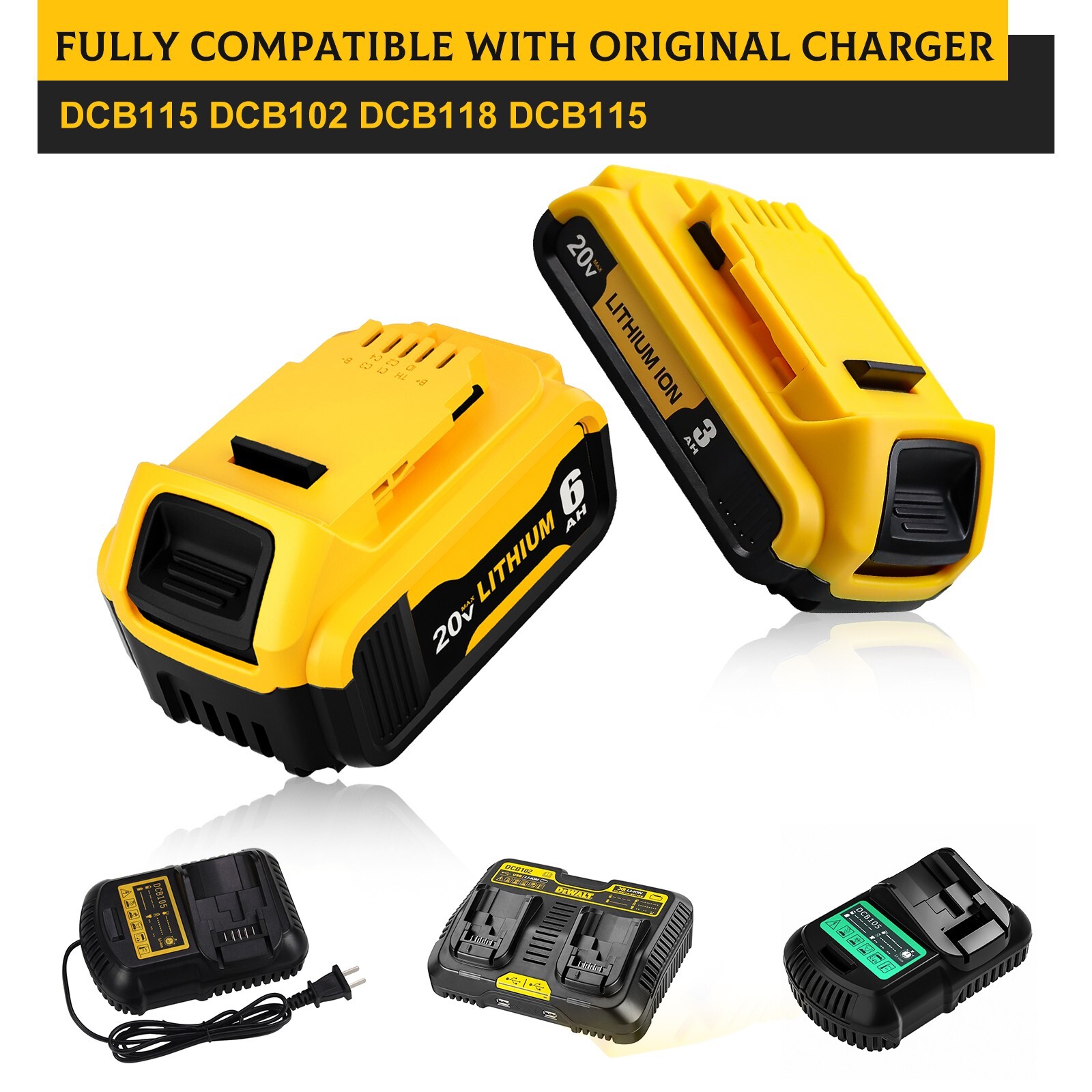 20V Replacement For DeWALT Max Lithium Ion DCB201 DCB203 DCB207 Battery ...