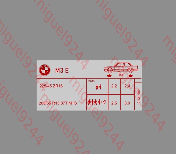 BMW e30 M3 tire tyre pressure sticker decal | eBay