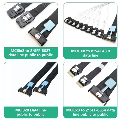High Speed MCIO 8i 74P Male To 8xSATA Male Extension Cable Slim Adapter ...