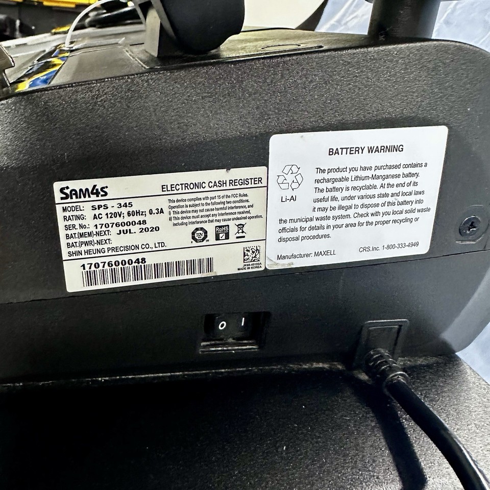 SAM4S SPS-300 Series SPS-345 Retail Cash Register + Keys & Thermal ...