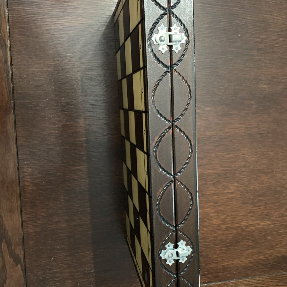 Large Brown Travel Wooden Chess Set With Storage 16 Inch Board 3 1/2 ...