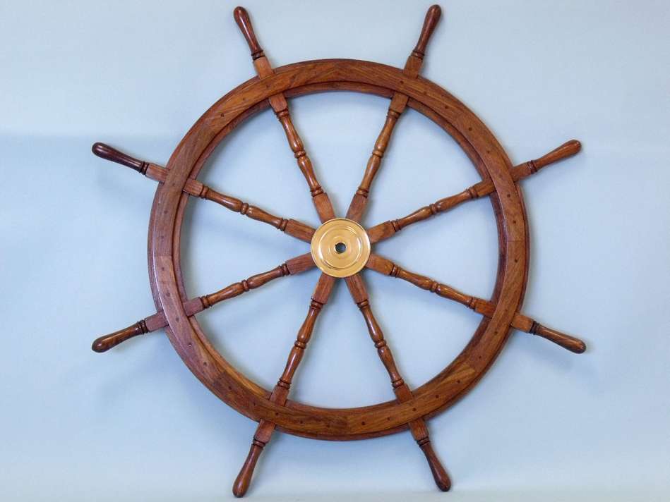 60" WOODEN SHIP WHEEL BOAT PIRATE NAUTICAL HOME DECOR LARGE TEAK WOOD ...