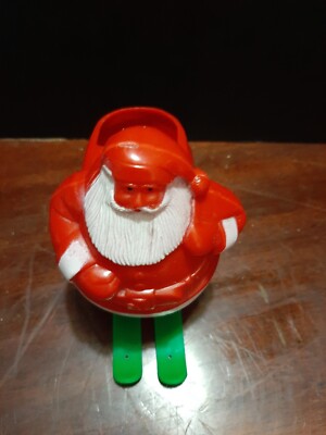 Vintage Christmas Rosen Rosbro Plastic Santa Claus on Green Skis Candy ...
