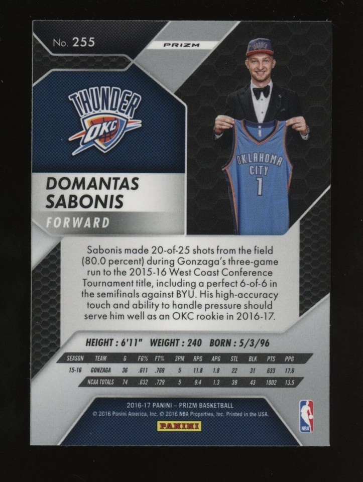 2016-17 Panini Silver Prizm #255 Domantas Sabonis Thunder RC Rookie | eBay