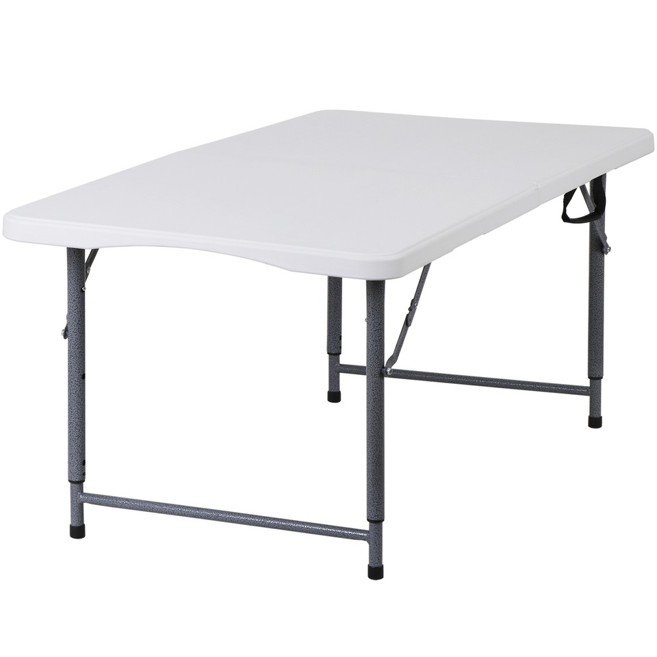 Folding Table Adjustable 4FT Plastic Table Picnic Camping w/Carry ...