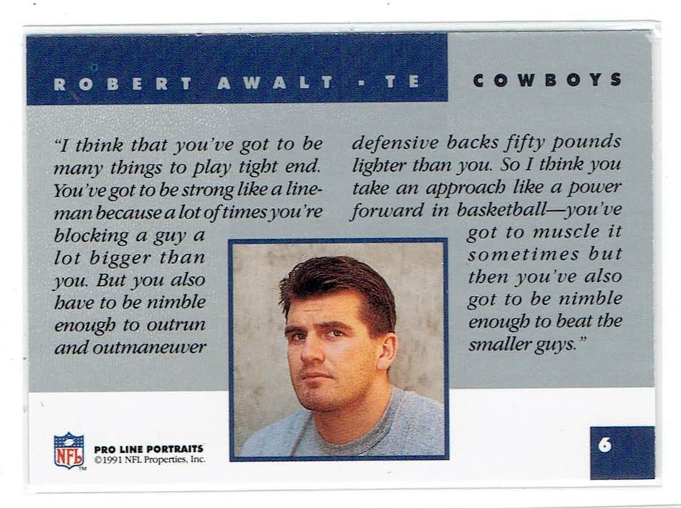 1991 NFL Pro Line Portraits Robert Awalt #6 | eBay