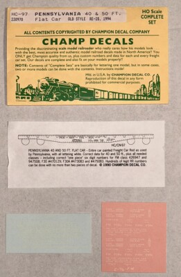 CHAMP HO SCALE DECAL-PENNSYLVANIA/PRR FLAT CAR (OLD STYLE) RED w/WHT ...