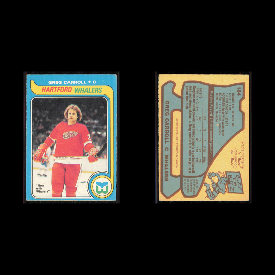 Greg Carroll Rookie #184 1979 O-Pee-Chee Hartford Whalers Hockey Card ...