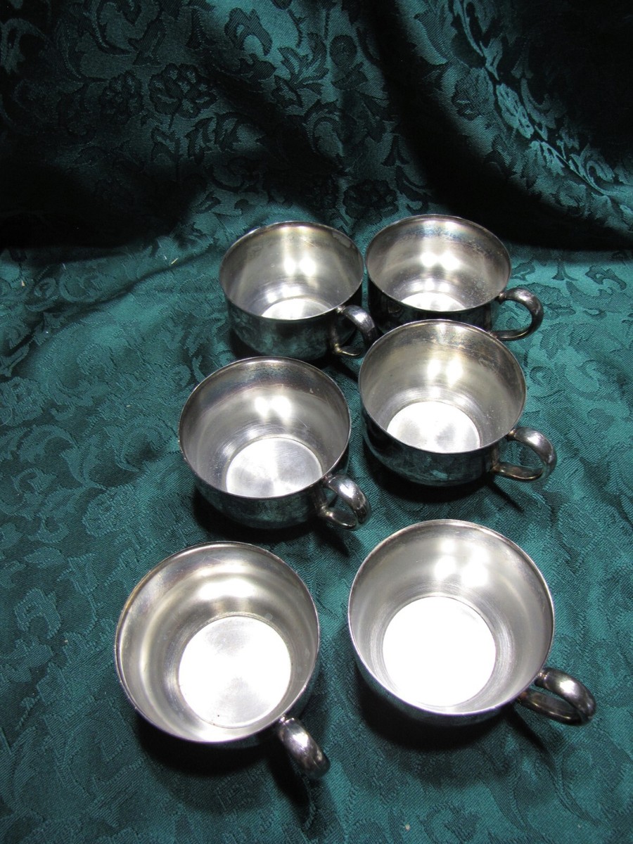 6 VINTAGE SILVER-PLATED ONEIDA USA OL DOUBLE LION LOGO CUPS 6 VINTAGE SILVER-PLATED ONEIDA USA OL DOUBLE LION LOGO CUPS