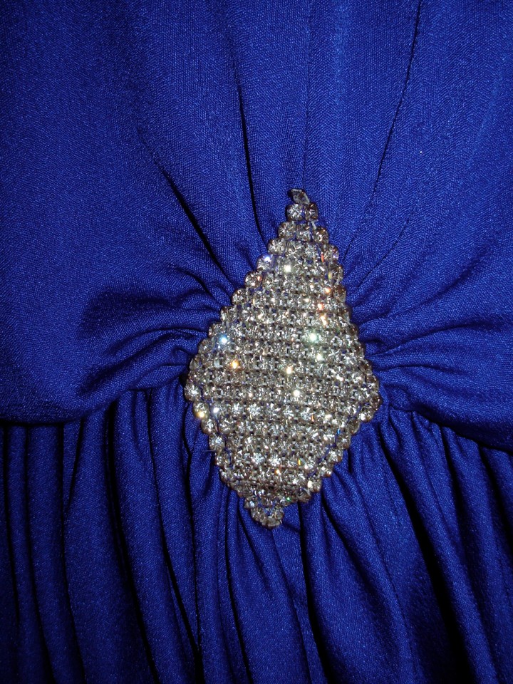 Vtg 80s CLIMAX Blue RHINESTONE Accent DRAPE Batwing GODDESS Disco ...