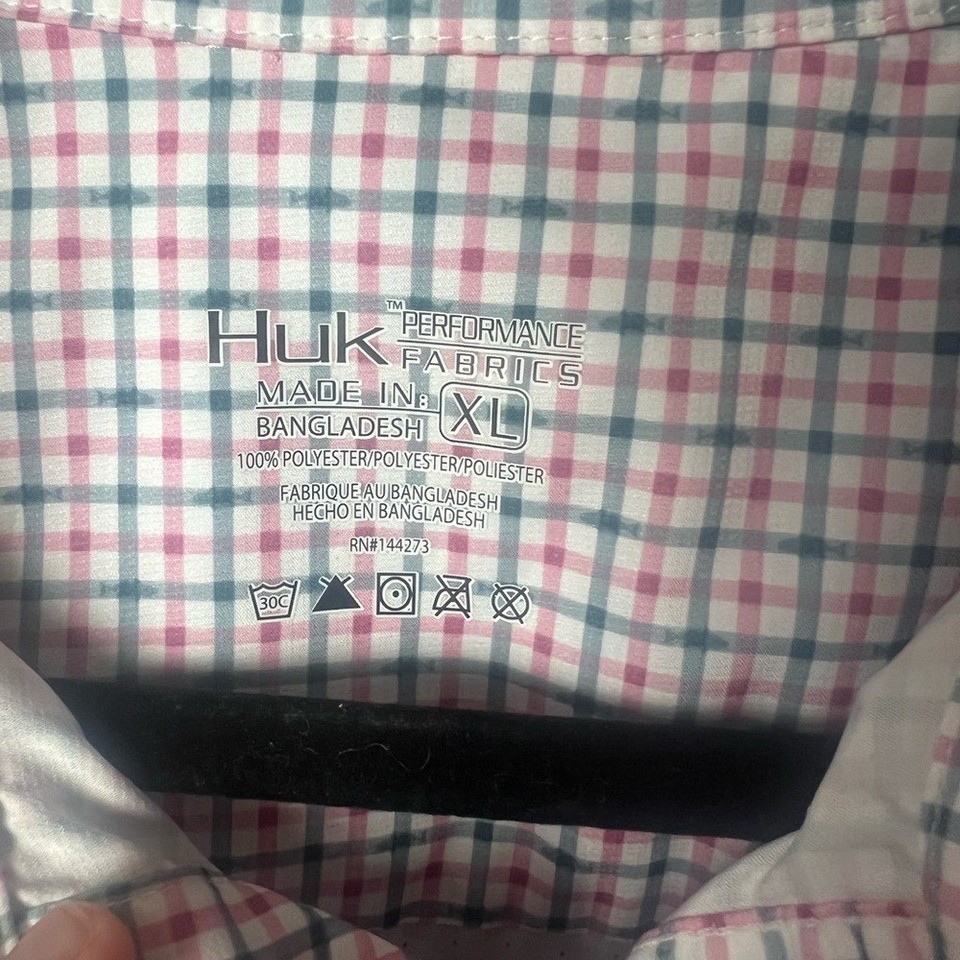 Huk performance fabric Men's XL Short Sleeve Checkered outdoors fishing ...