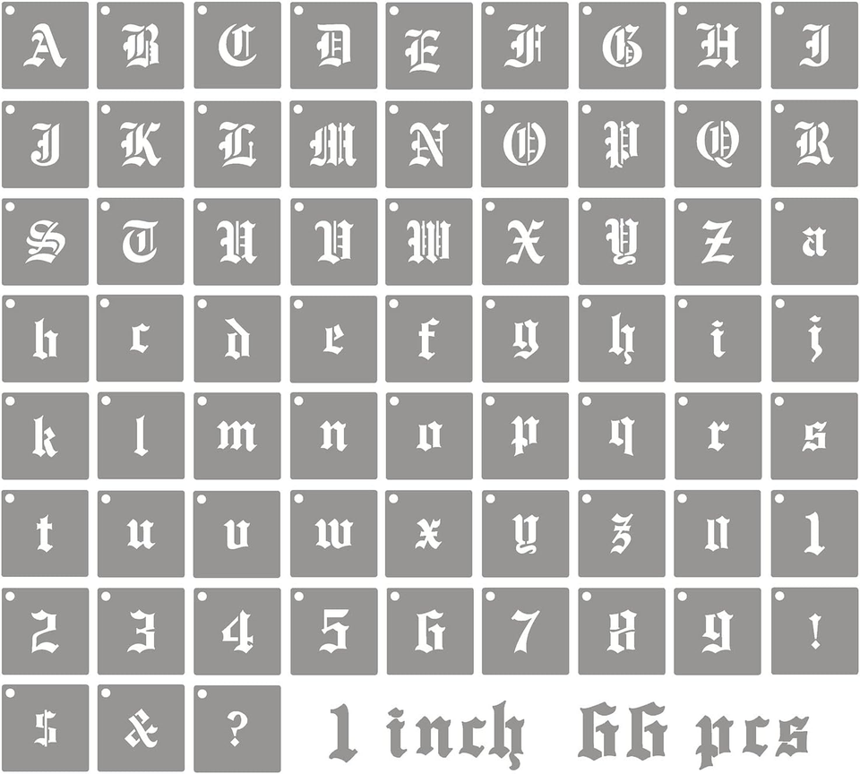 1 Inch Calligraphy Letter Stencils for Painting, 66 PCS Old English ...
