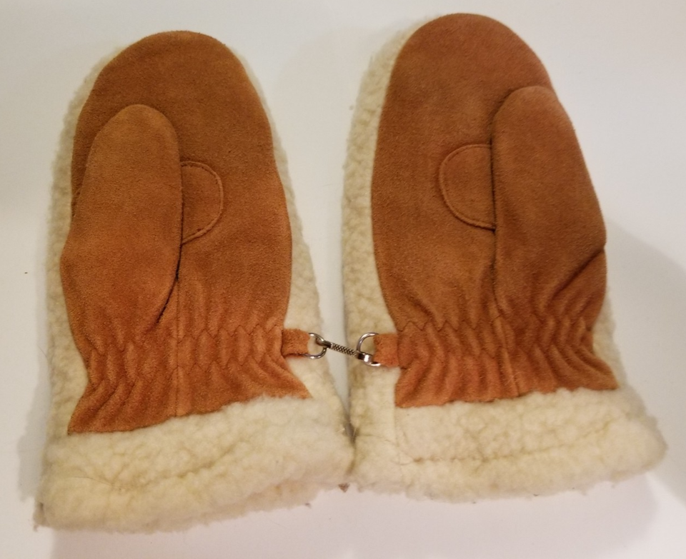Sears vintage Tan Suede Split Cowhide Mittens Sherpa Lined Women One ...