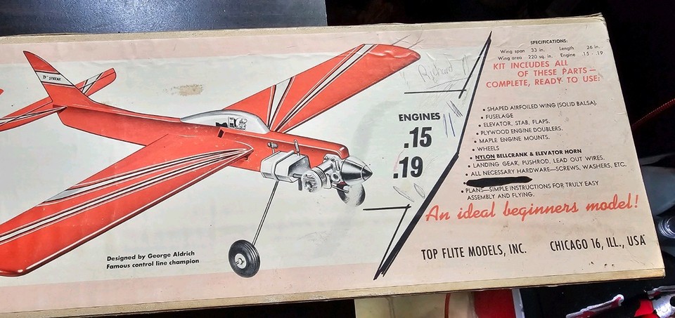 Vintage Top Flite Streak Trainer Balsa Wood Model Airplane Kit U ...