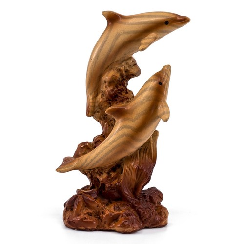 Mini Dolphins Faux Carved Wood Look Figurine 3.5"H Resin Brand New Pose ...