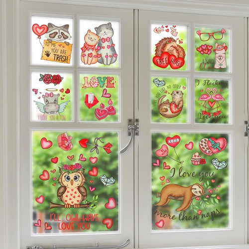 9 Sheets Valentine's Day Window Clings Reusable Valentine's Day Window TuZzf | eBay