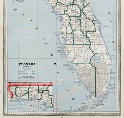 1883 FLORIDA Map ORIGINAL (12X9) TAMPA - MIAMI - ST AUGUSTINE - KEY ...