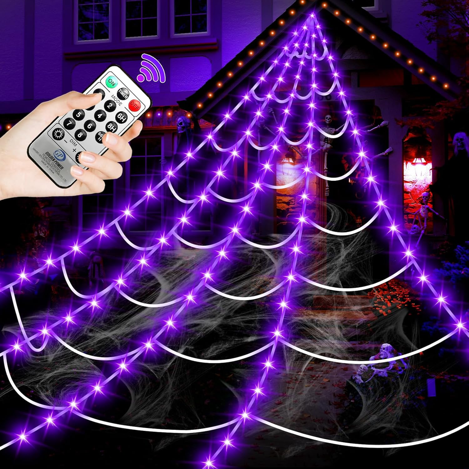 Halloween Decorations Outdoor Spider Web Lights,16.4Ft 220 LED Lighted ...