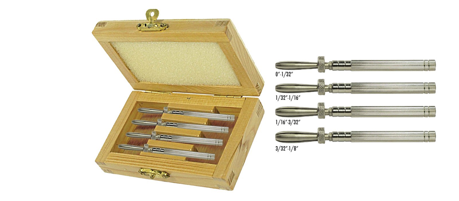 4 Piece Sliding Pin Vise Chuck Set in Wood box Brass Body JEWELERS VICE ...