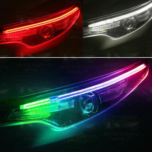 2 x 60CM LED DRL Light RGB Sequential Flexible Turn Signal Strip for ...